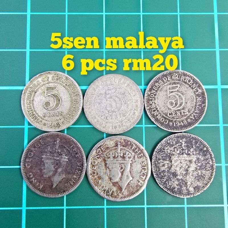 (B13) duit syiling malaya 5 sen duit syiling lama duit lama antik ...