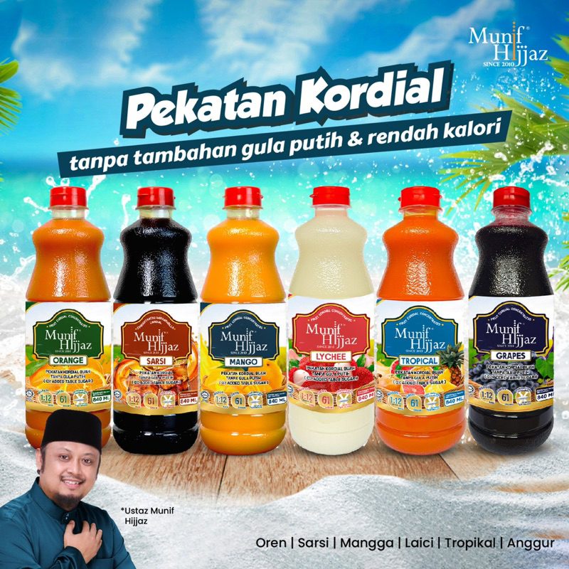 KORDIAL BUAH BUAHAN BERPERISA TANPA GULA PUTIH MUNIF HIJJAZ 840ml VERSI SINGLE PRODUK MUSLIM ...