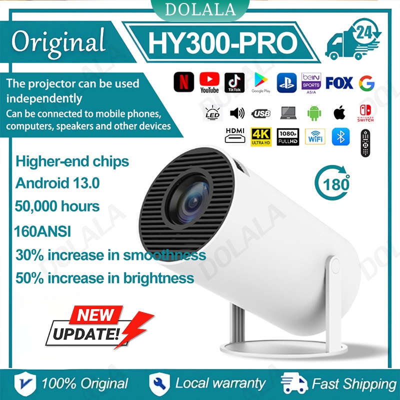 HY300 PROJECTOR 8000 Lumens Projector 4K Ultra Full HD 1080P Multimedia ...