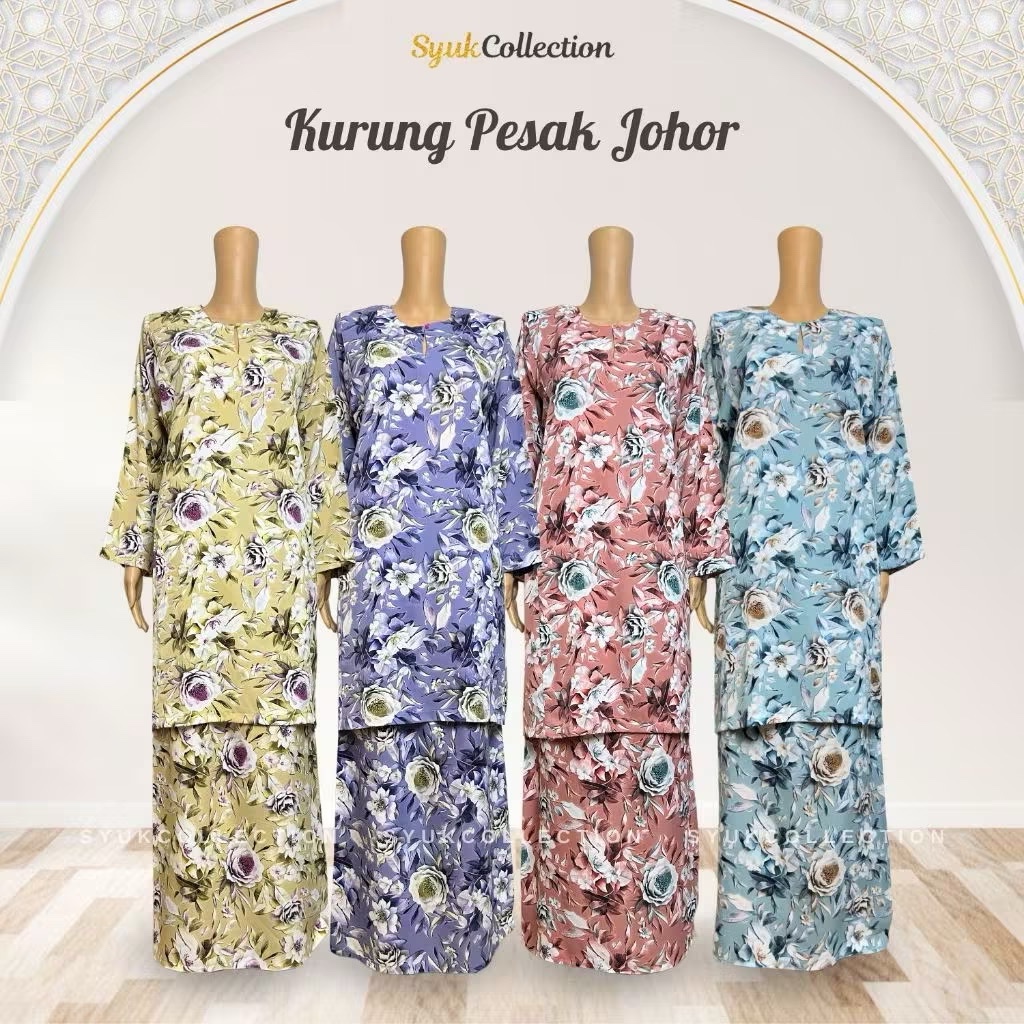 Baju Kurung Biasa Pesak Johor Material Mango Silk 8D Kain Susun Tepi ...