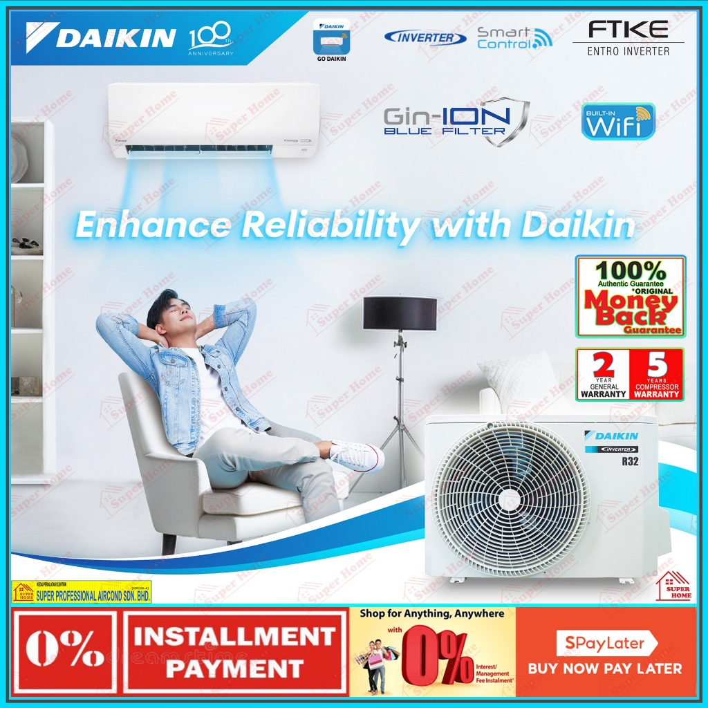 Daikin R32 Inverter Air Conditioner FTKE Series (WiFi) 1.0hp - 2.5hp Wall Mounted Inverter ...
