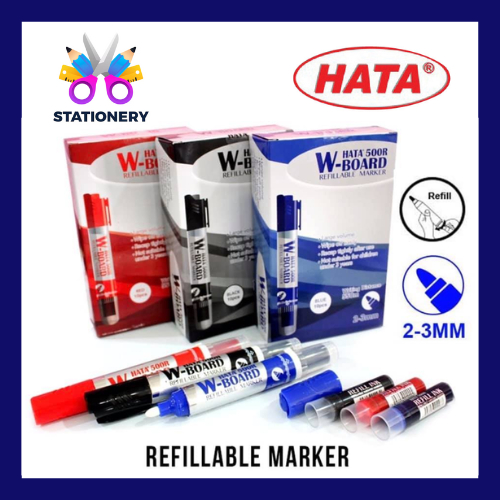 HATA Refillable Whiteboard Marker Pen 500 Refillable Black / Blue Red ...