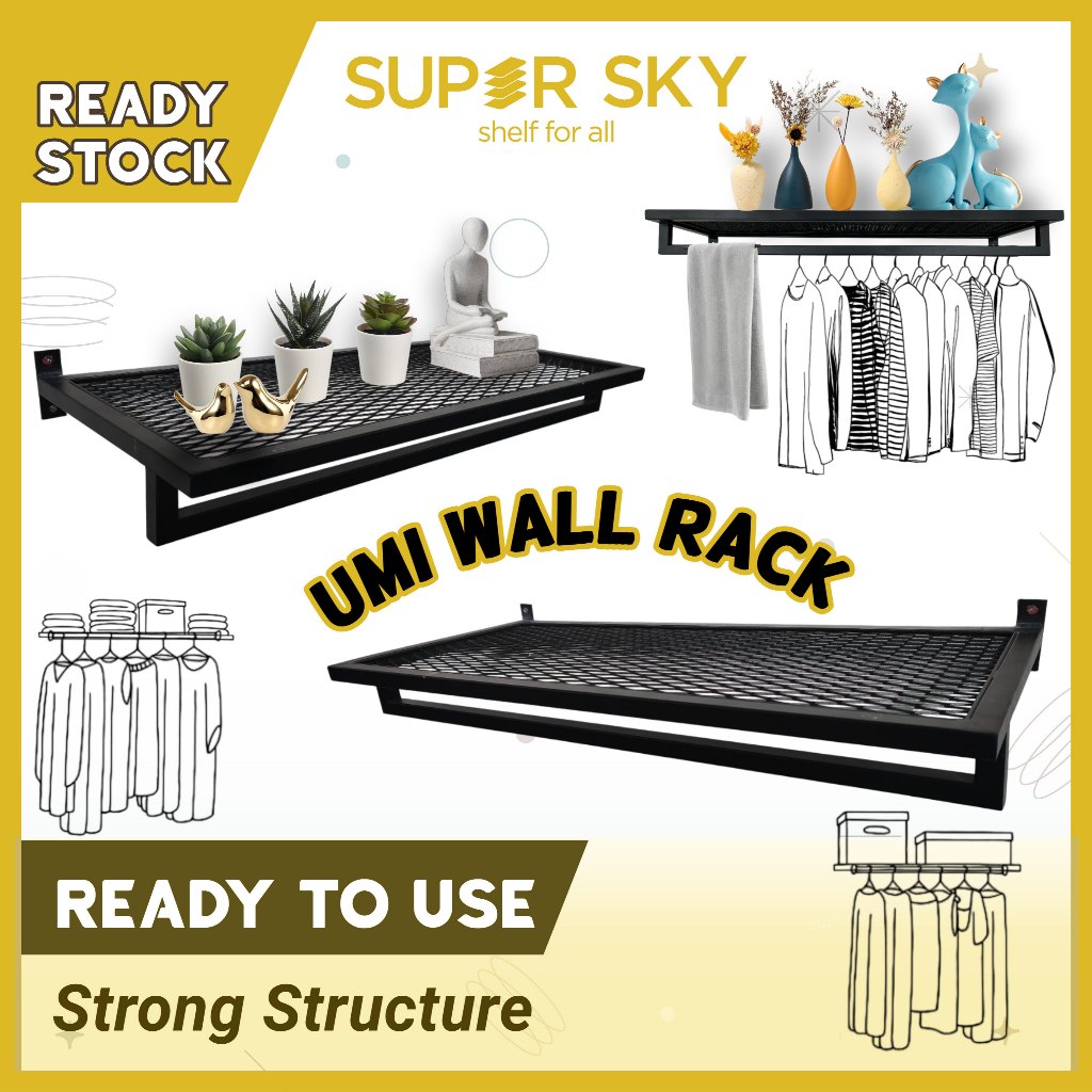 Wall Mounted Metal Shelf C/w Hanging Clothing Rack Rak Besi Jaringan ...