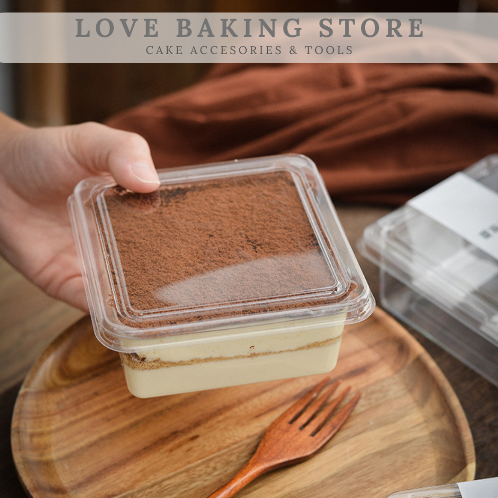 LBS • (50pcs) 370ml PET Square Tiramisu Box Cake Transparent Plastic ...