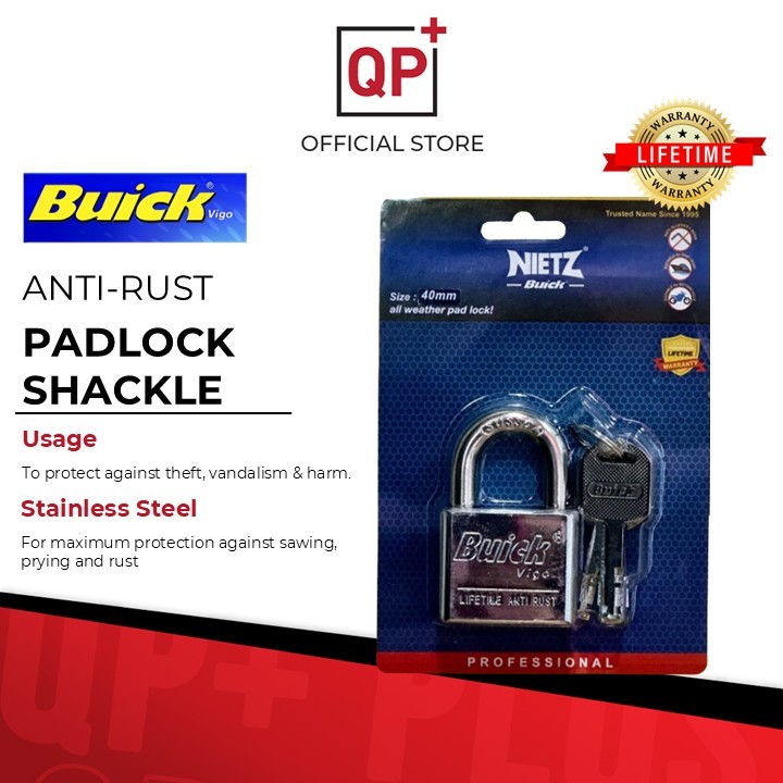 BUICK NIETZ ANTI-RUST HEAVY DUTY PADLOCK SHACKLE MANGGA LOCK KUNCI ...