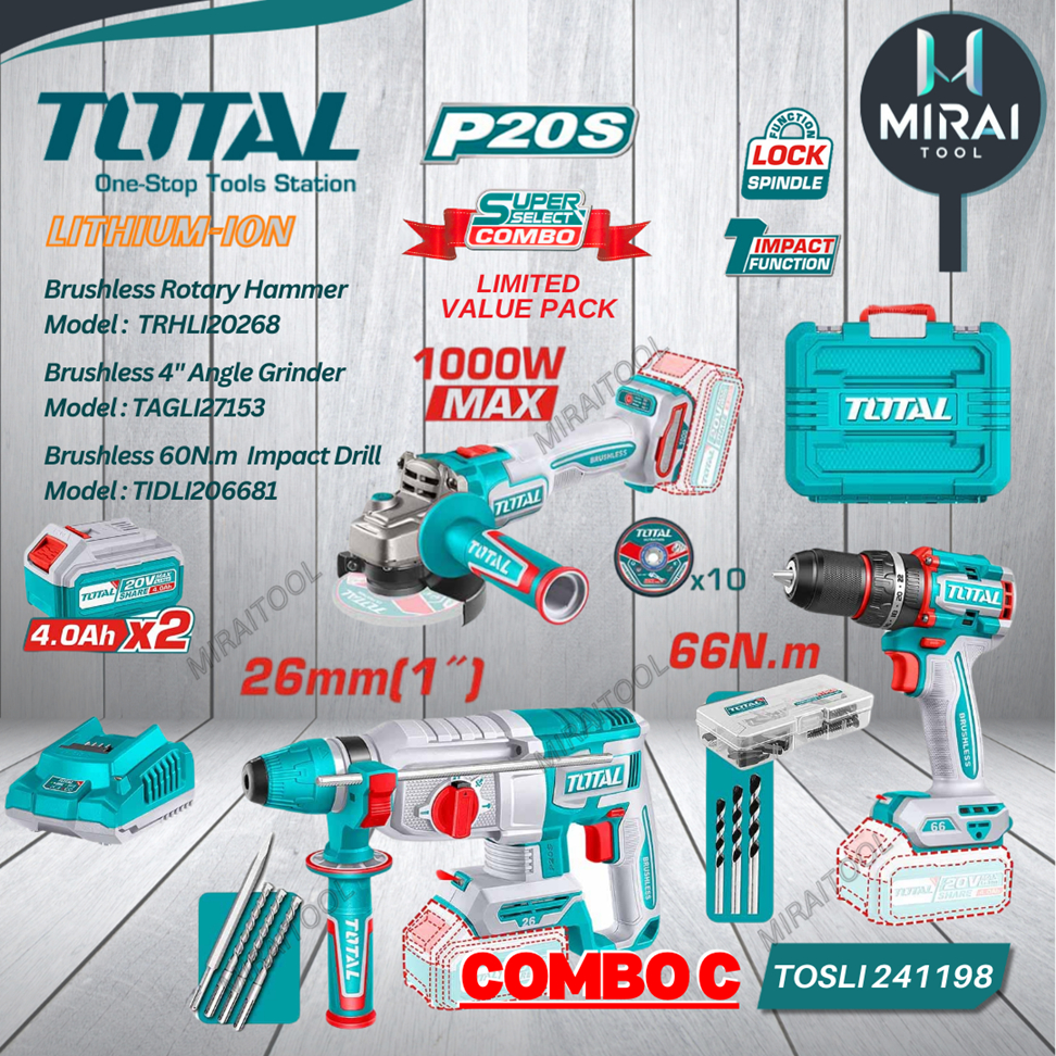 TOTAL P20S 20V Combo Set TCKLI2401251 , TCKLI2027310 , TOSLI241198 ...
