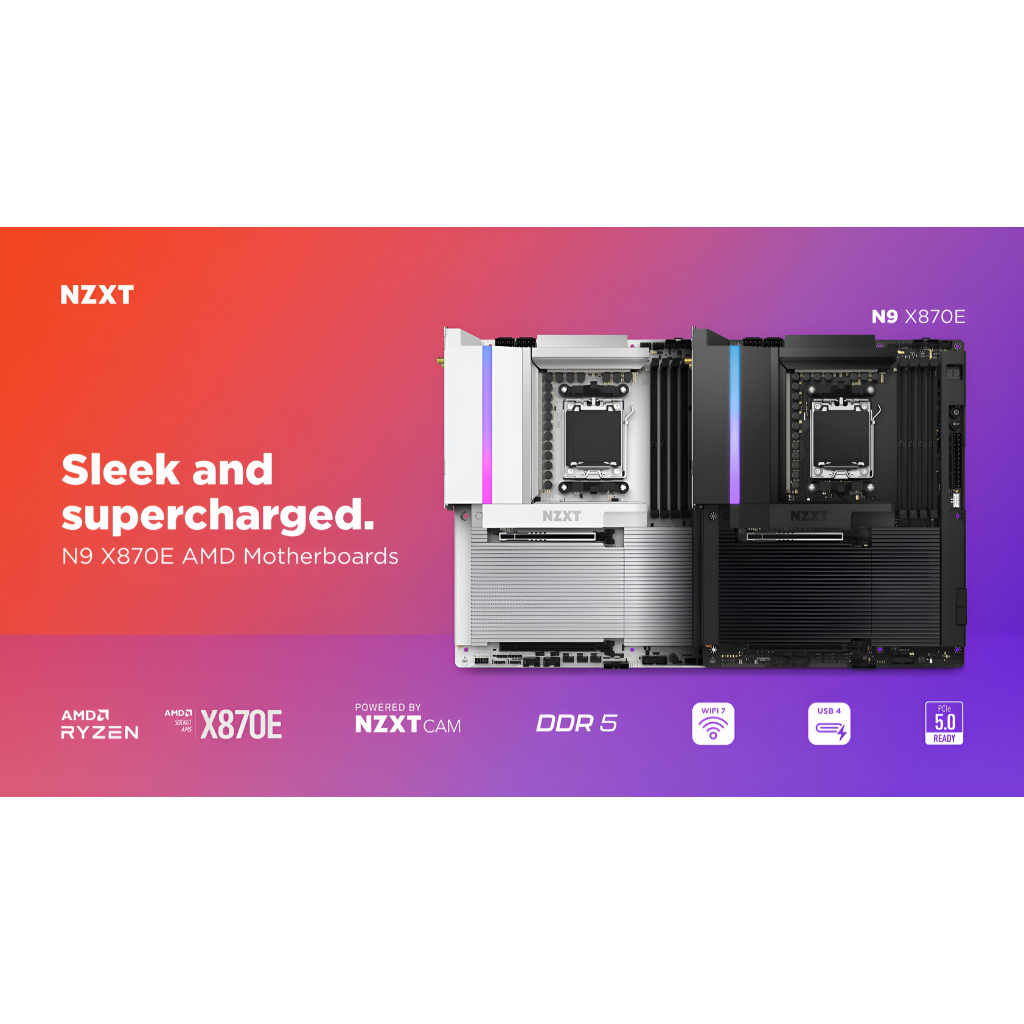 NZXT N9 X870E ATX Gaming Wi-Fi 7 with Full Cover & RGB Motherboard Mobo ...