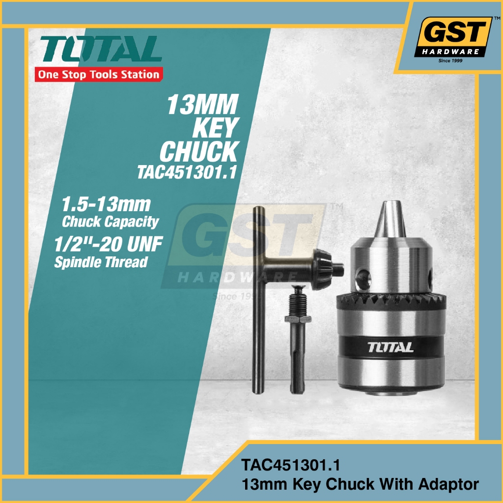 Total 10mm/13mm Key Chuck With Adaptor Keyless Chuck Head Metal Drill ...
