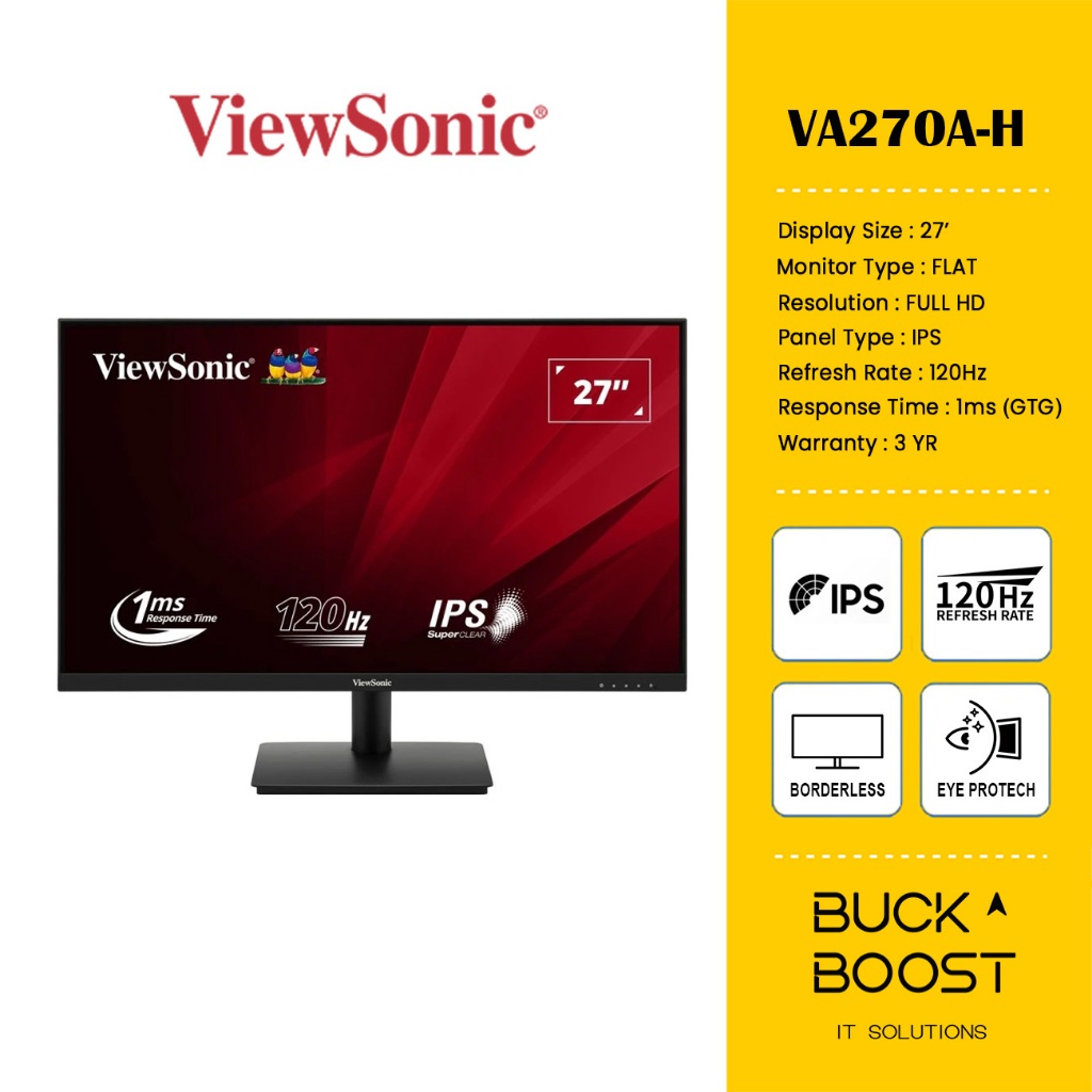 VIEWSONIC VA270A-H 27" FHD LCD IPS 120HZ Monitor with HDMI Cable ...