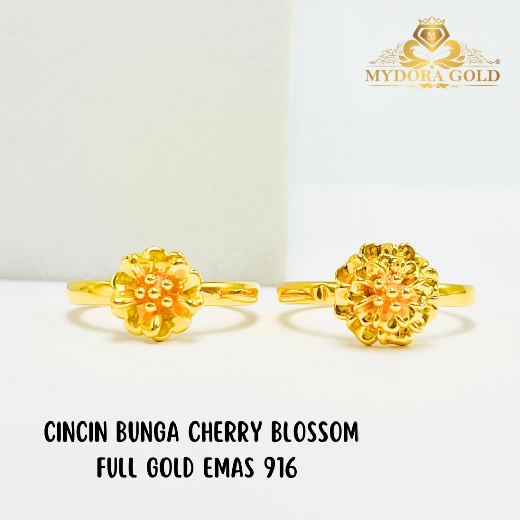 MYDORA Cincin Bunga Cherry Blossom Full Gold (5G) l EMAS 916/22K ...