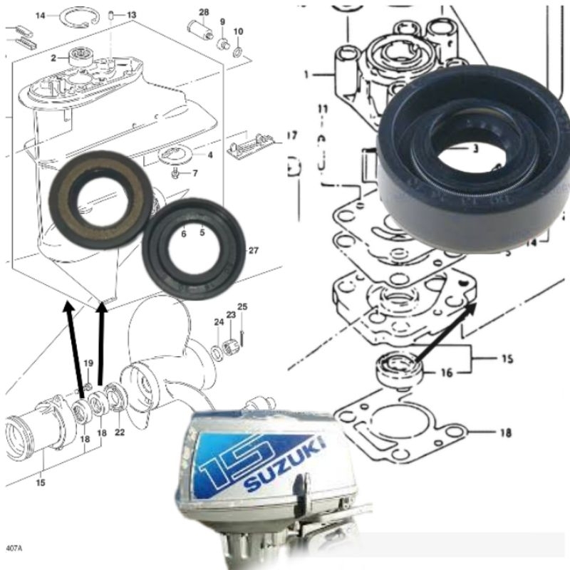 SUZUKI OBM 15HP DT15A(old model) Oil seal driveshaft/Propeller 09289 ...