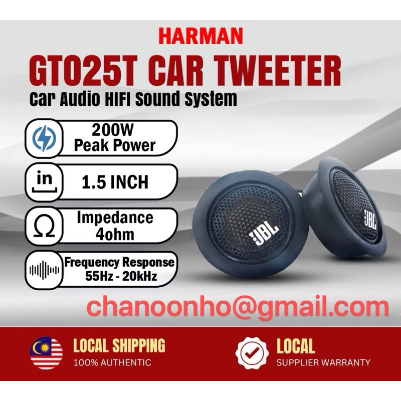 J B L GT025T Tweeter Aluminum Cone Car Full Range Tweeter 25mm GTO25T ...