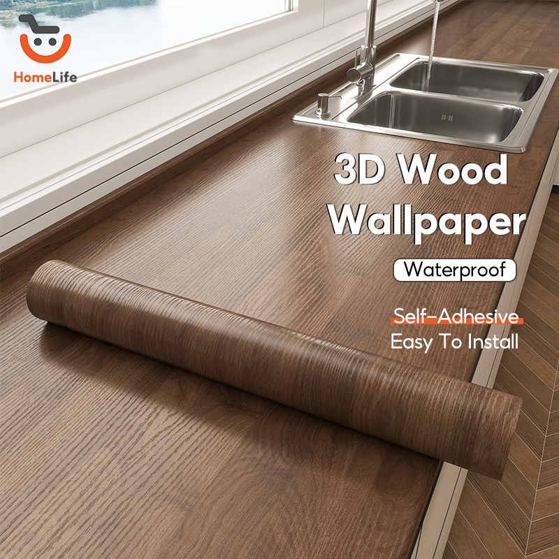 3D Wood Texture Wallpaper Waterproof Furniture Table Thick Stickers ...