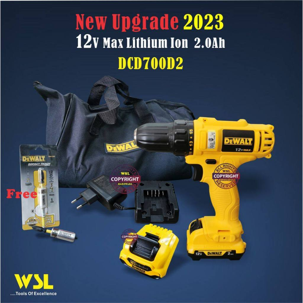 ORIGINAL DeWALT DCD700D2 12V Max LITHIUM ION, 10mm XR Li ion Cordless Drill Driver 2.0Ah ...