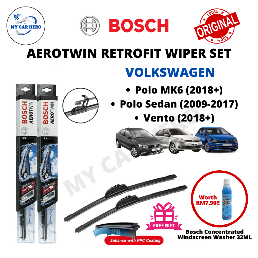 BOSCH Aerotwin Retrofit U Hook Wiper Set for Volkswagen Polo Sedan (2009-2017) / MK6 (2018 ...