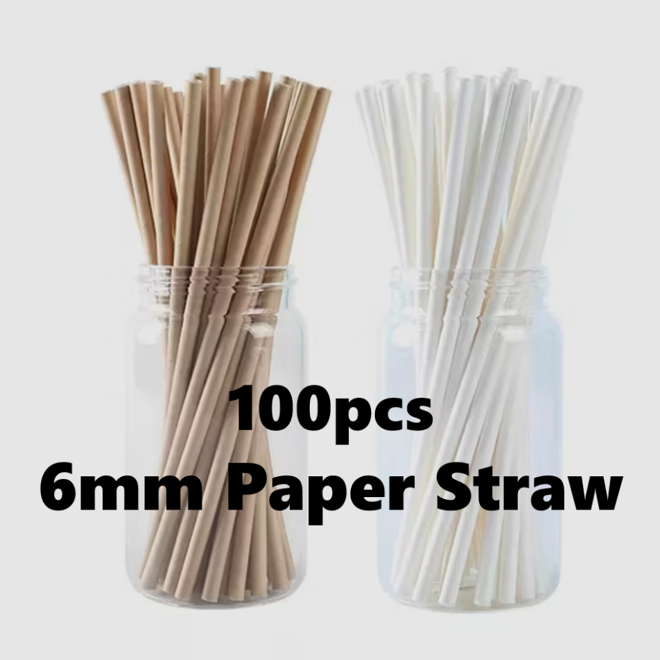 100pcs 6mm 20cm High Quality Flat Tip Paper Straw Brown White Eco ...