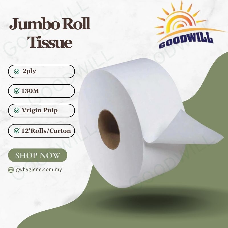 12 Rolls Jumbo Roll Tissue (JRT) - 2ply Virgin Pulp 130M / 大卷纸巾 x 12 卷 ...