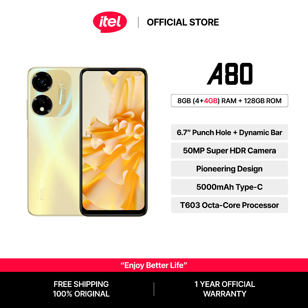 itel A80 Smartphone (4+4)GB RAM+128GB ROM - 6.7" up to 120Hz Display 50MP HDR Camera 5000mAh ...