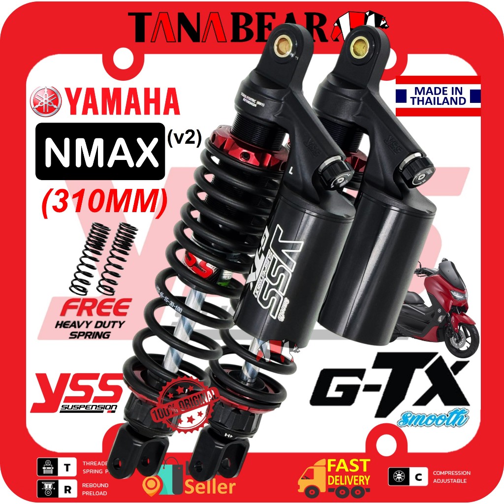 YSS NMAX V2 (310MM) PNP GTX [Free Heavy Duty Spring]. Adjustable ...