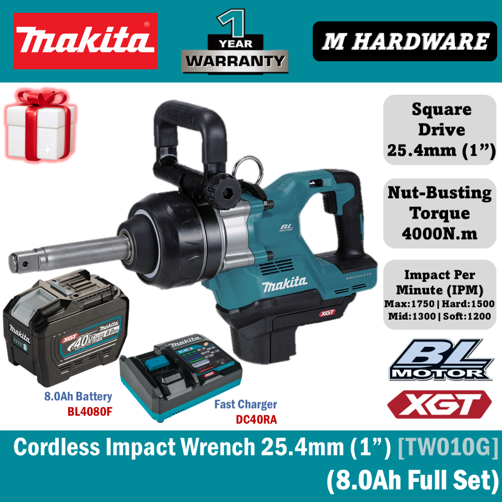 MAKITA 40Vmax Cordless Impact Wrench 25.4 mm (1") 4000N.m (Long Anvil ...