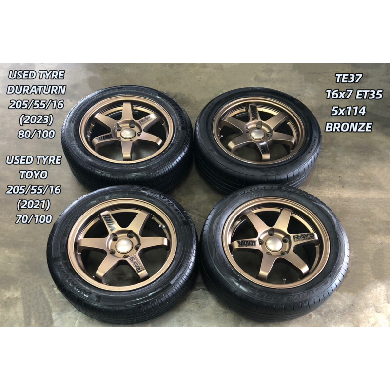 USED RIM TE37 16 INCH WITH TYRE 205/55/16 FOR ARUZ PREVE EXORA INSPIRA ...