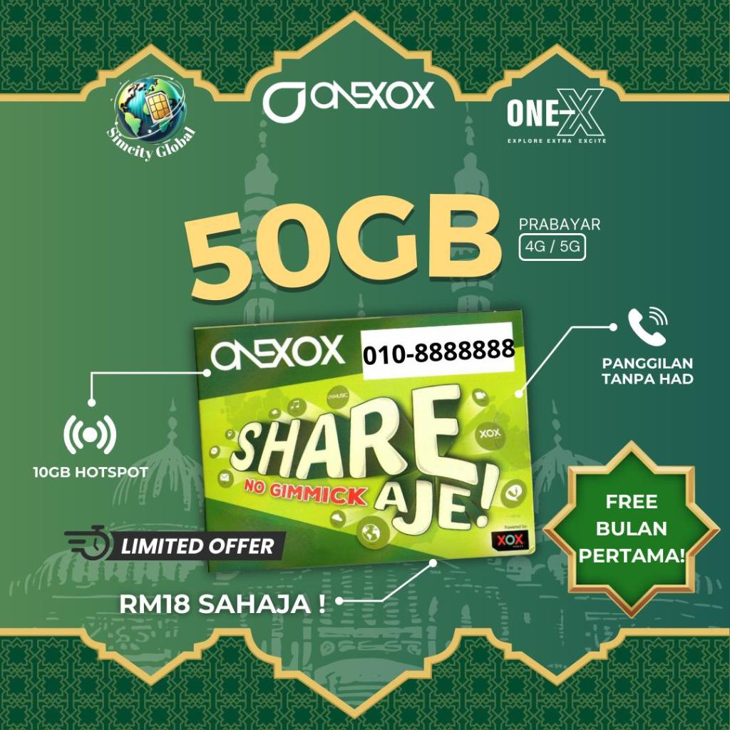 [FREE BULAN PERTAMA ] ONEXOX 50GB Prepaid Simkad With Unlimited Data ...