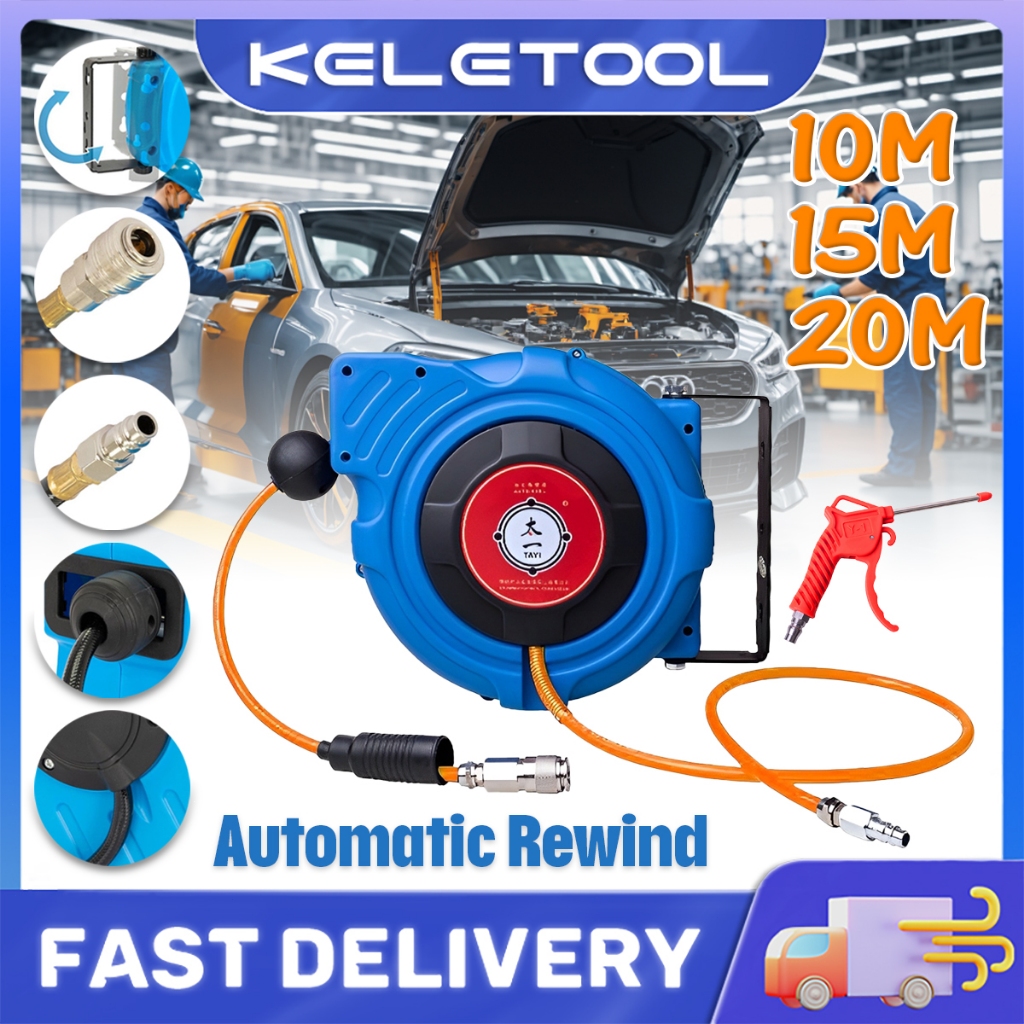 Air Hose Reel Compressor Retractable Auto Rewind 1/4" 10M 15M 20M Air ...