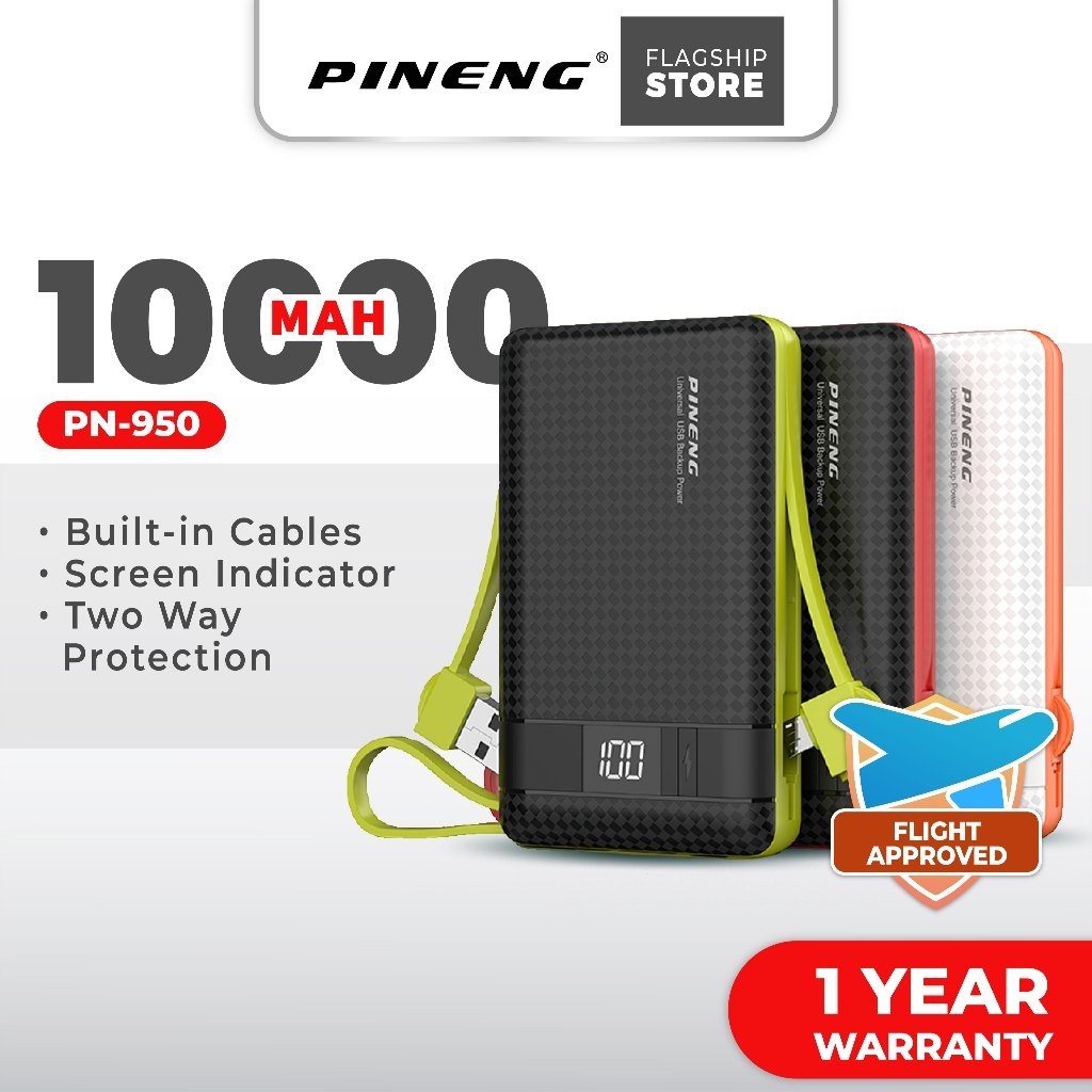 Pineng PN-956/950 10000mAh Portable PowerBank with Built-in Cable PN950 ...