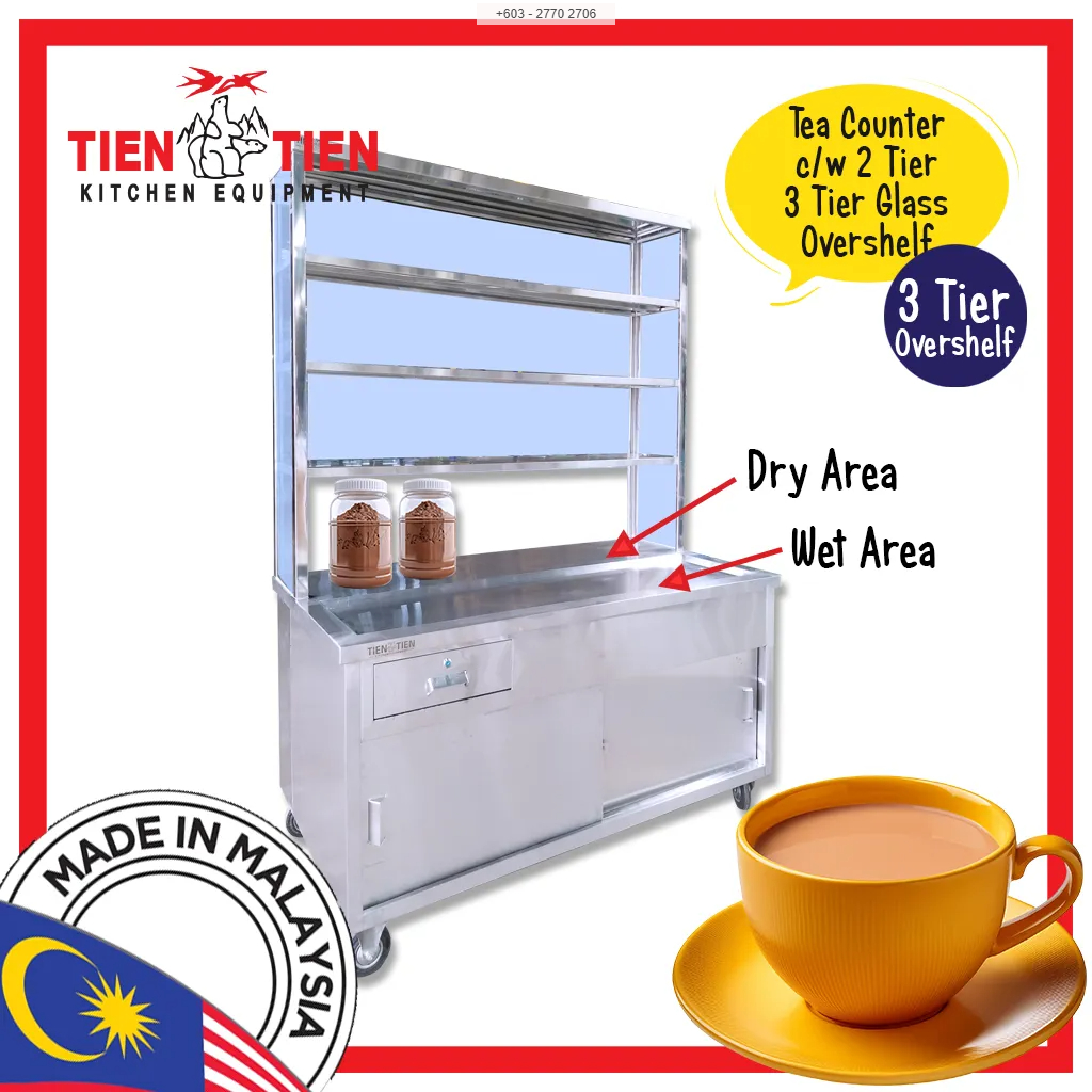 SS/TE06 60" SS TEA COUNTER C/W 3 TIER GLASS SHELF 60" X 30" X 32"+49 ...