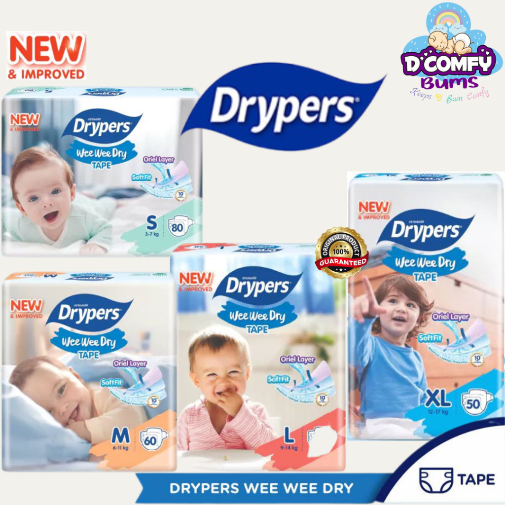 DRYPERS Wee Wee Dry Baby Diapers - S80/ M60/ L58/ XL50/ XXL40 | Shopee ...