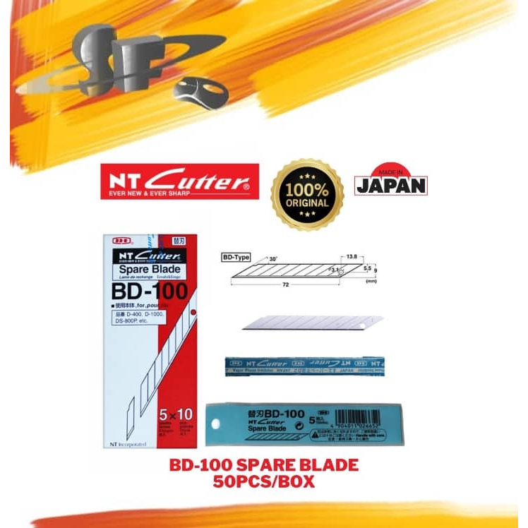 100% ORIGINAL BD-100 NT CUTTER SPARE BLADE, 35' DEGREE ,MADE IN JAPAN 10 PACK*5 BLADE | Shopee ...