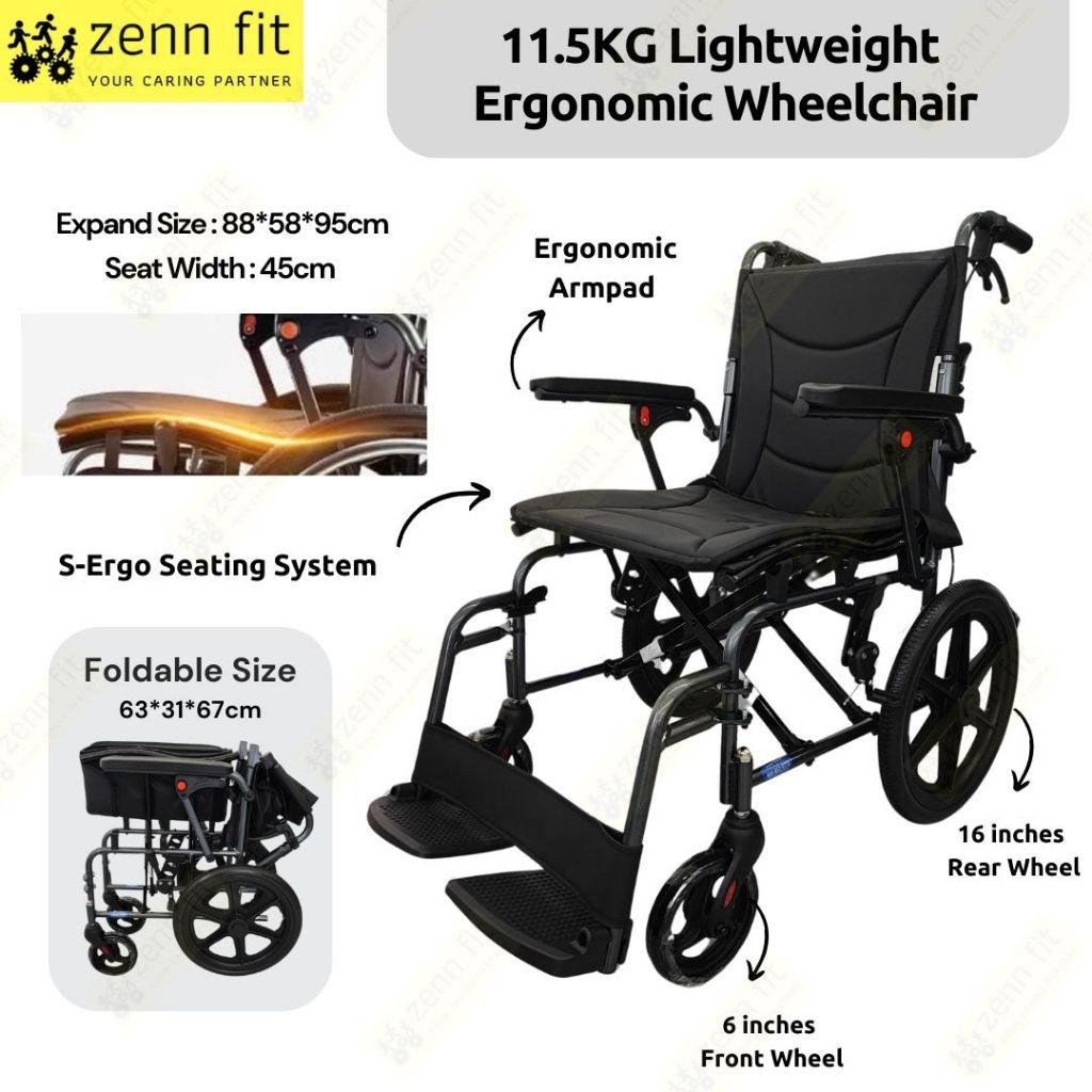 Lightweight Aluminum Foldable Ergonomic Wheelchair 16 Inches Double ...
