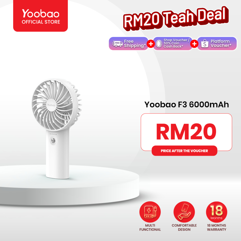 Yoobao F3 Portable Rechargeable Hand Held Mini Fan (3000mAh &6000mAh ...