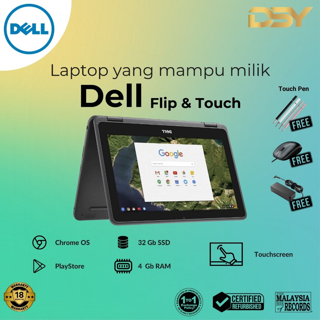 (Warranty 18 Month) DELL LAPTOP | TOUCH SCREEN | FLIP 360 CHROMEBOOK l PLAY STORE | 4GB RAM l ...