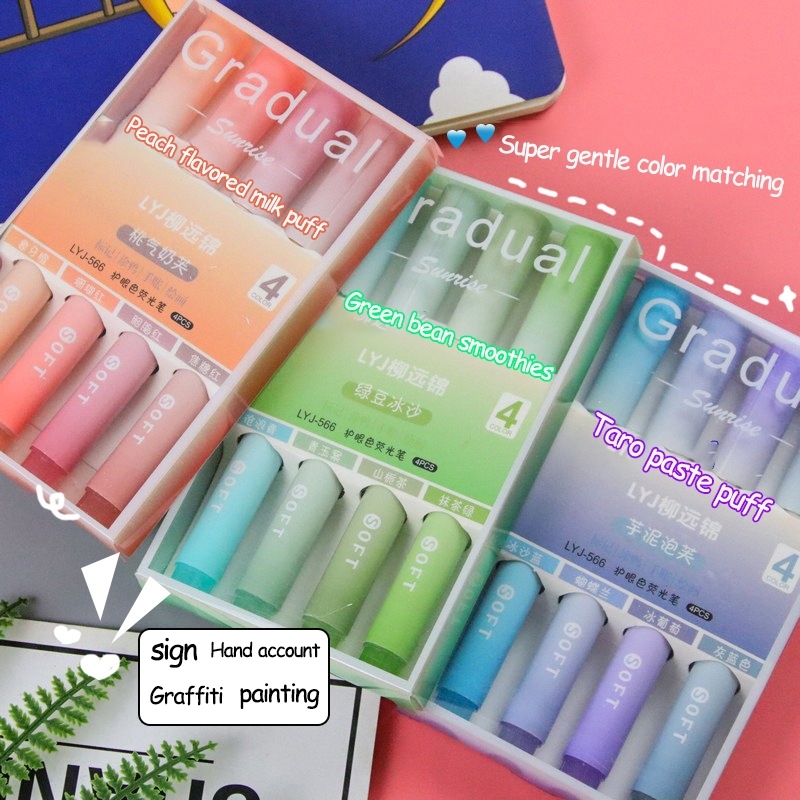 4PCS/Box Gradient Highlighters Candy Color Student Marker School ...