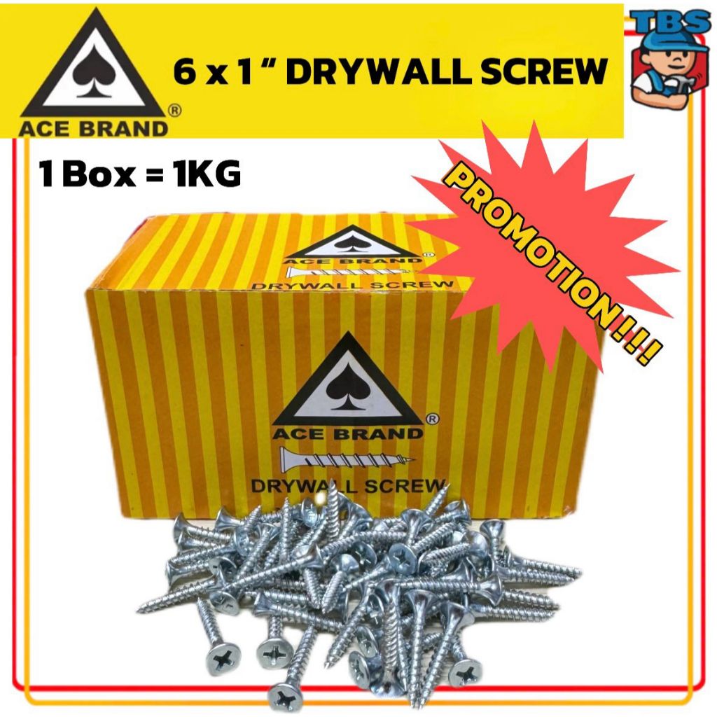 ACE BRAND DRYWALL SCREW 6 X 1'' Inch | SILVER PHOSPATE | SELF-DRILLING ...