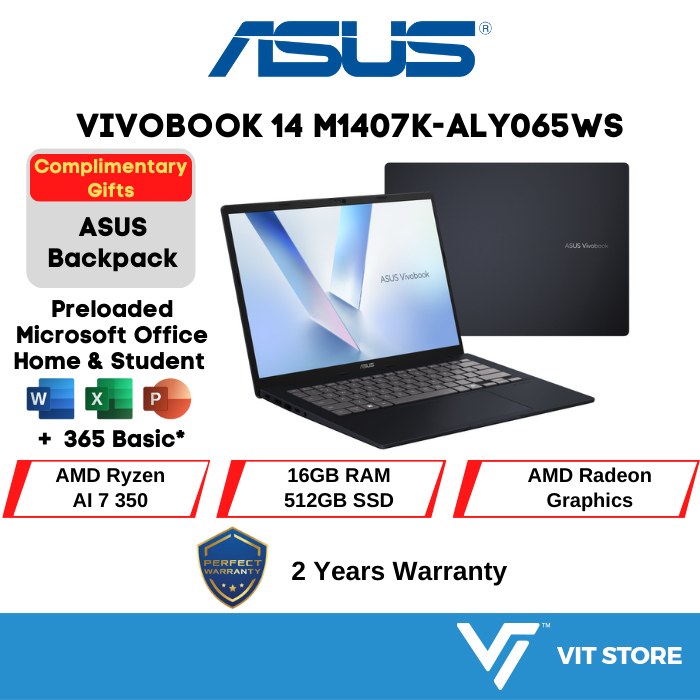 Laptop ASUS VIVOBOOK 14 M1407K-ALY065WS Biru / Perak AI 7-350H AMD ...