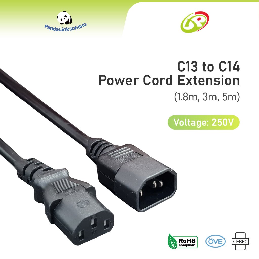 3 PIN C13 to C14 Power Cord Extension Cable (1.8m, 3m, 5m) | Shopee ...