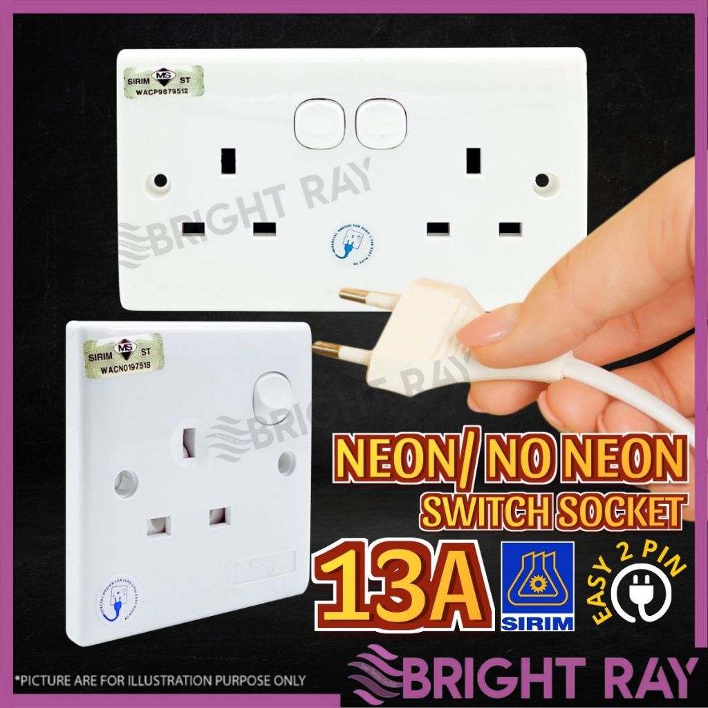 [SIRIM] 13A 3 Pin Switch Socket Wall Switch Wall Socket Plug Socket DIY ...
