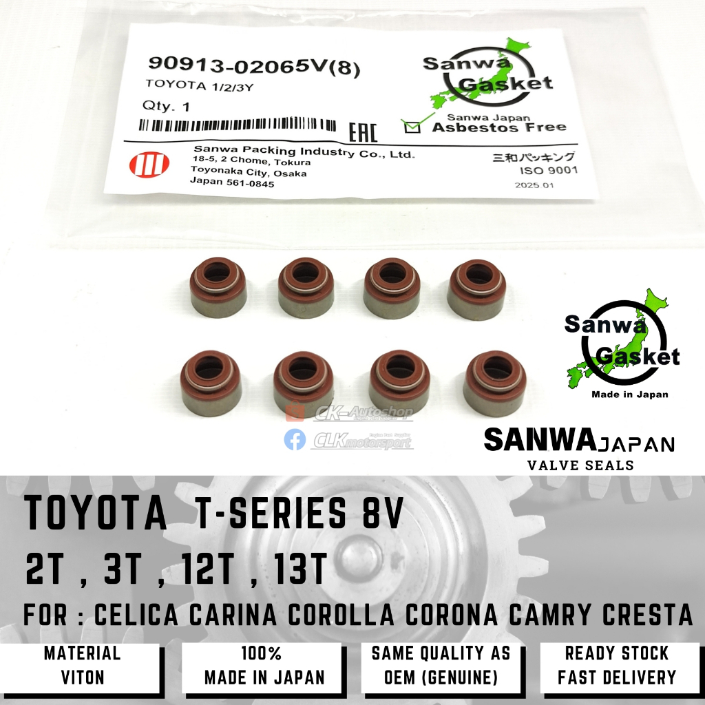 Sanwa Japan Viton Valve Seal - TOYOTA 1.6L 2T 12T 1.8L 3T 13T For Corolla Corona Carina Camry ...