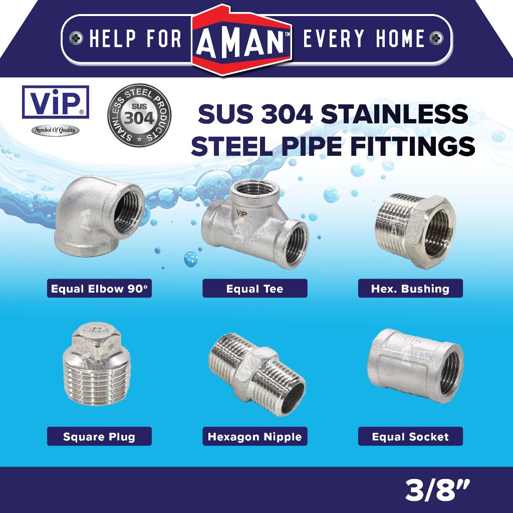 ViP 3/8" SUS 304 Stainless Steel Pipe Fitting Screwed Type Equal Elbow ...
