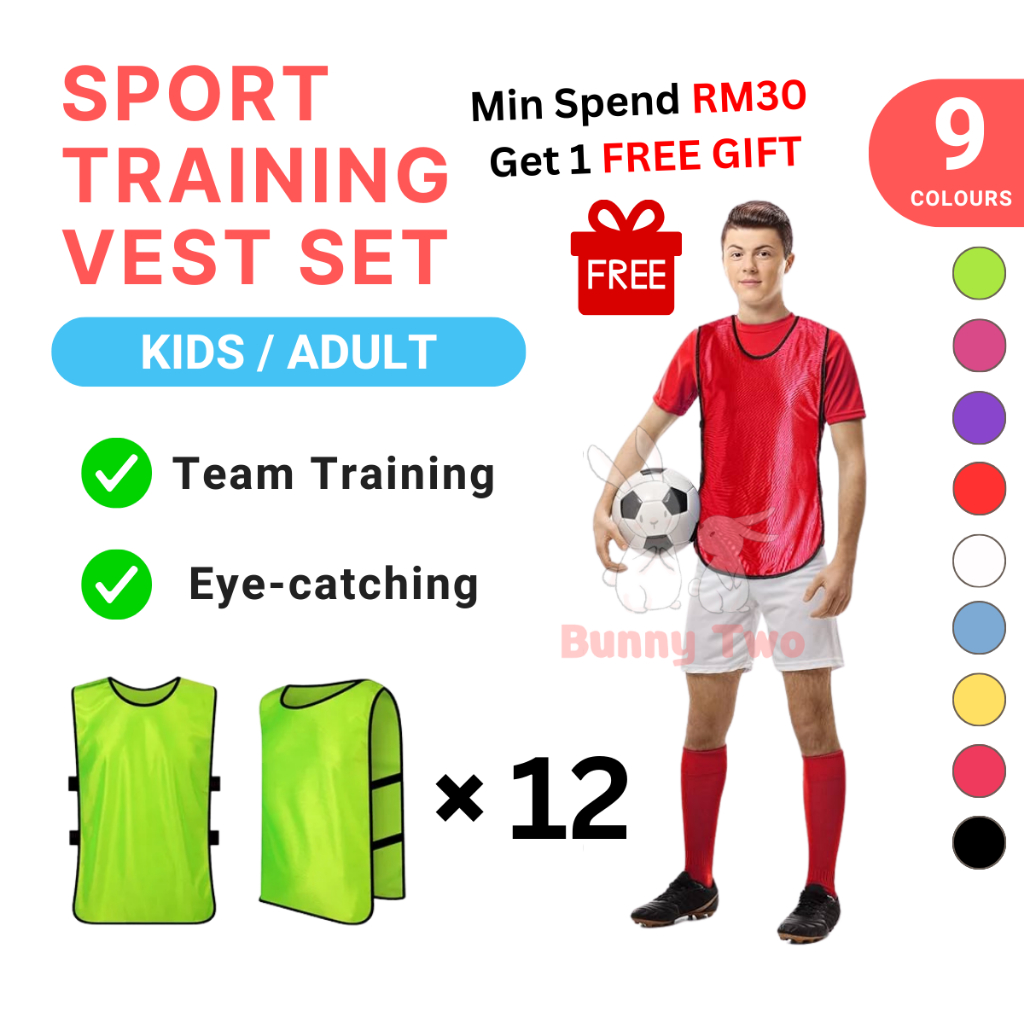 (FREE GIFT) 3/5/12 PCS SET sport training vest football volley ball ...