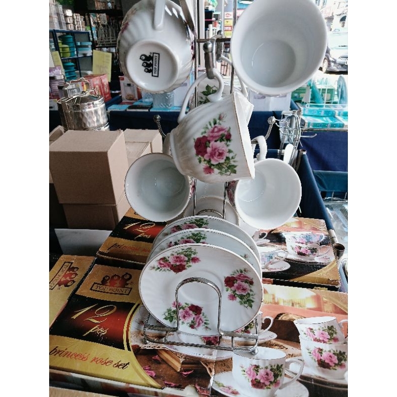 6Pcs Cawan Dan Alas cawan porcelain | Shopee Malaysia