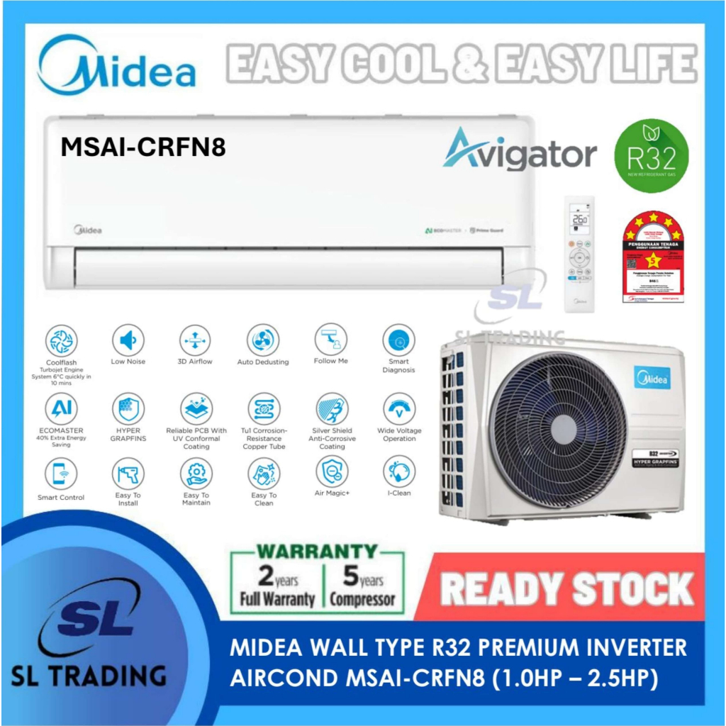 [INSTALLATION] MIDEA MSAI-CRFN8 WALL TYPE (PREMIUM 5 STAR INVERTER) R32 AIR COND (1.0HP, 1.5HP ...