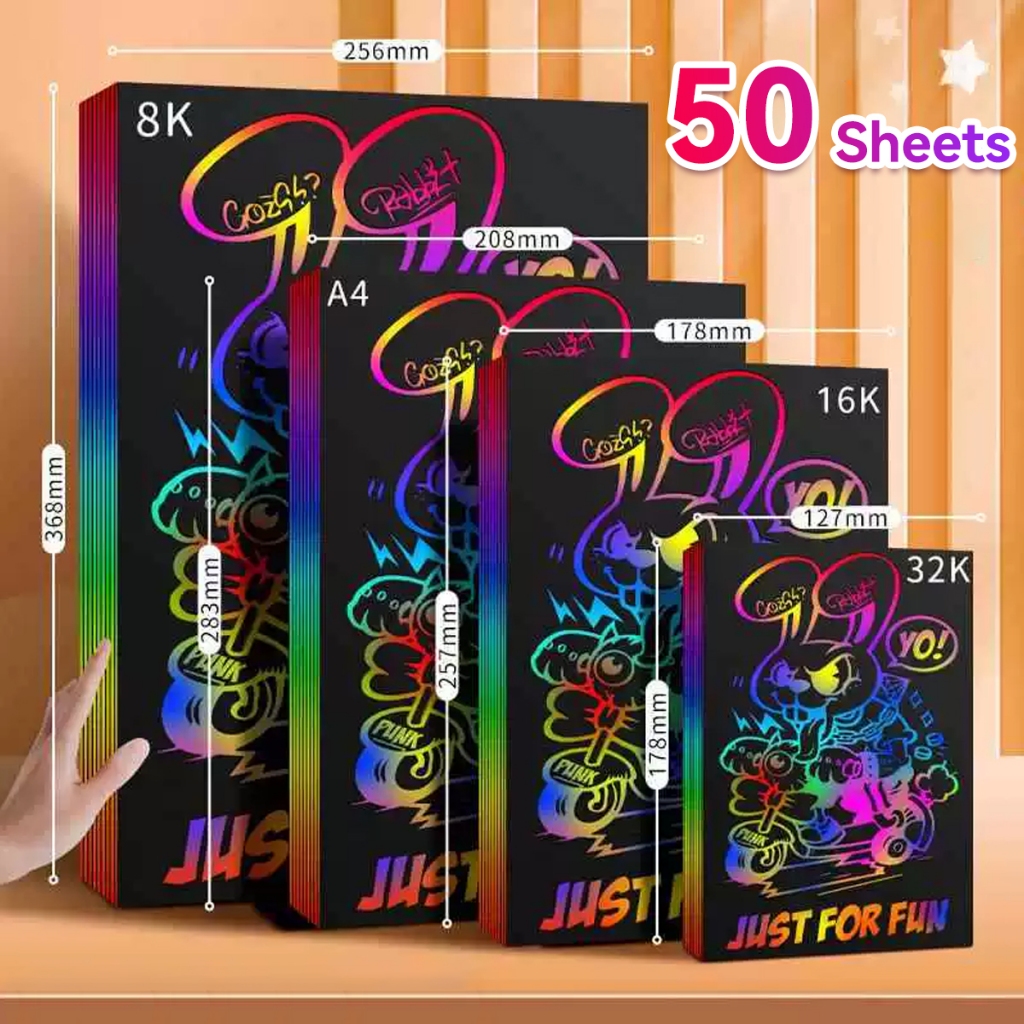 【Ship from KL】4K/8K/16K/32K/A4 Colorful Scratch Art Paper Colors ...