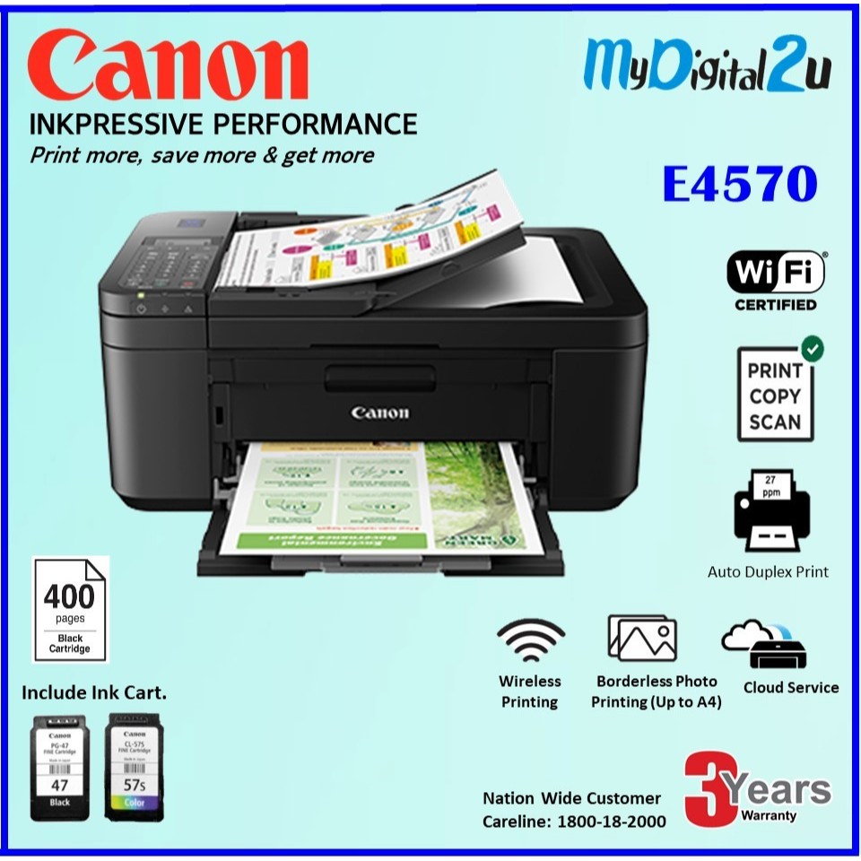 Canon PIXMA E4570 Wi-Fi Inkjet Printer (Print,Scan,Copy,Wi-Fi,Fax ...