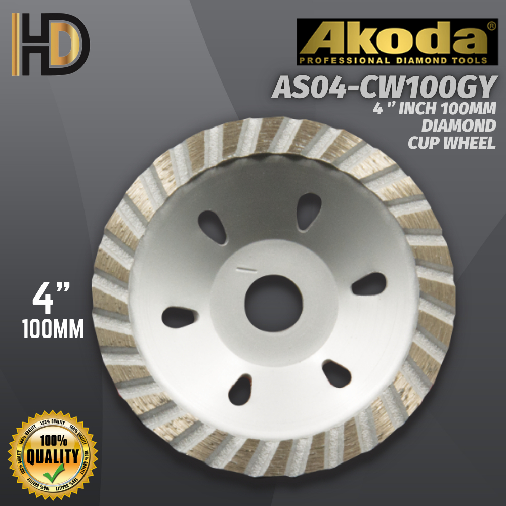 AKODA 4'' 100MM Diamond Cup Wheel / AS04-CW100GY Diamond cup Wheel 100 ...