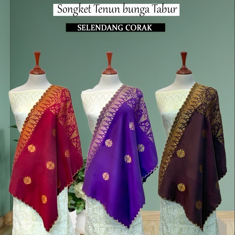 SELENDANG BERCORAK | BUNGA TABUR | SONGKET TENUN COTTON | TUDUNG ...