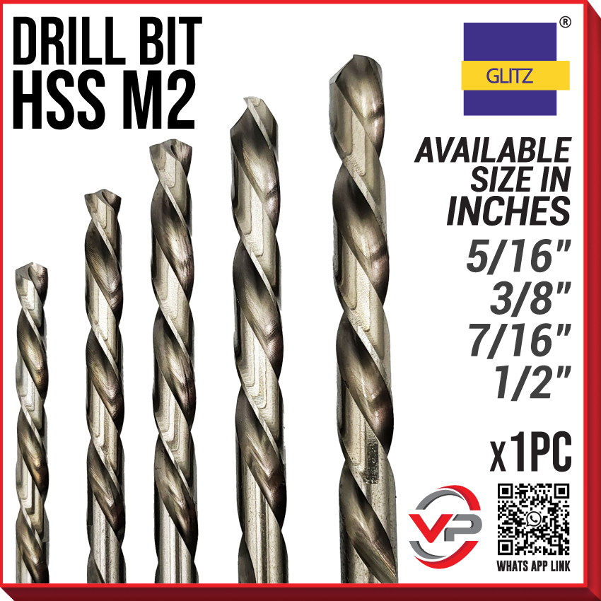 GLITZ HSS M2 Drill Bit High-Speed Steel Inches 5/16" 3/8" 7/16" 1/2 ...