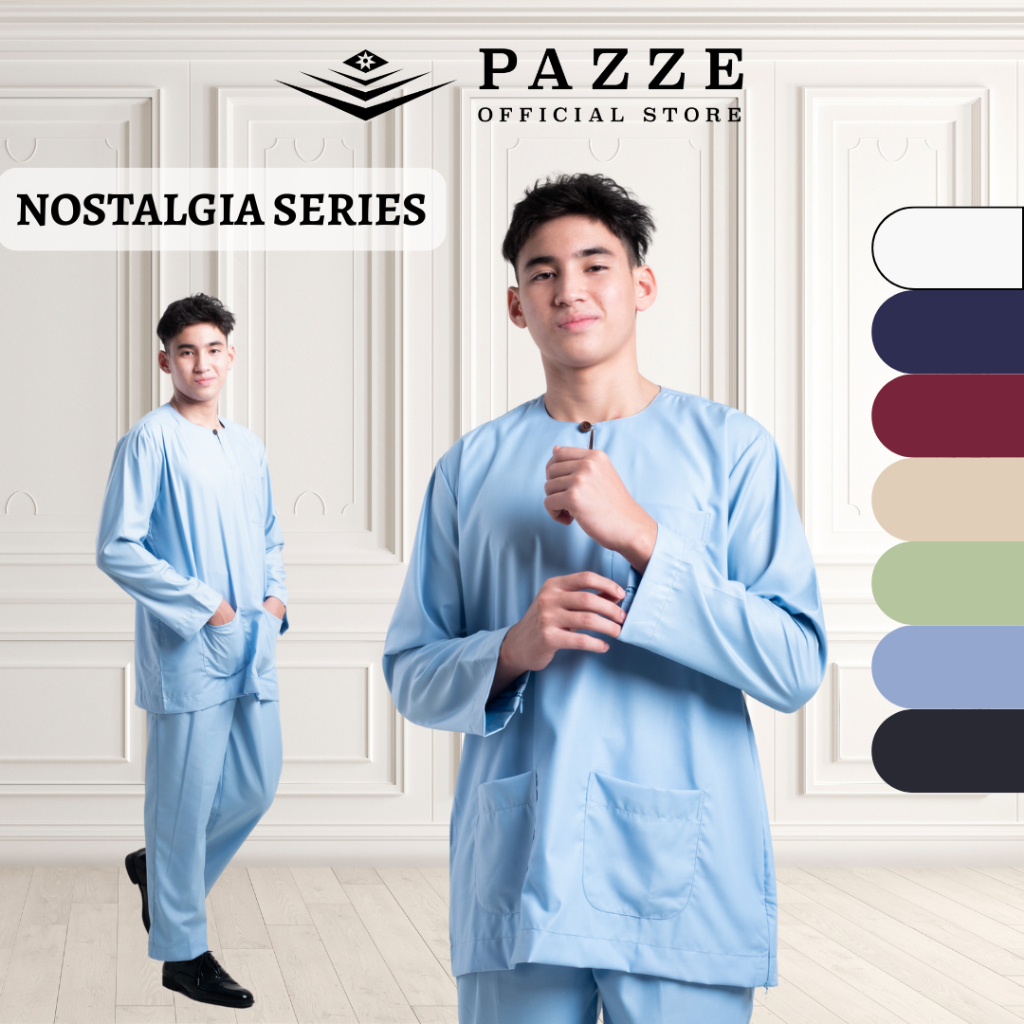 [XS-2XL] Baju Melayu Teluk Belanga Regular Fit-Off White Navy Blue ...